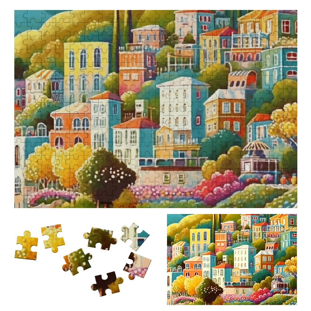 Feiri Cityscape, Lake, Mountains Wooden Puzzle Horizontal Impossible ...