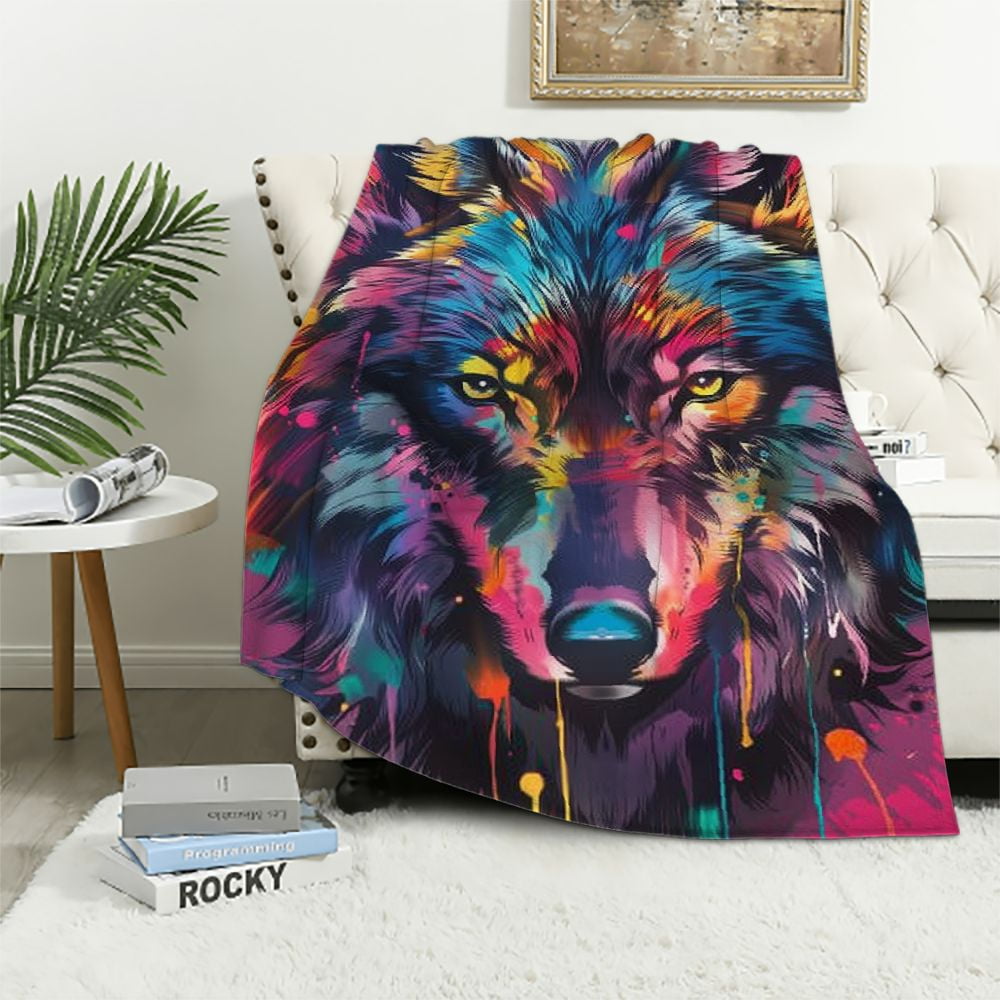 Feiri Colorful Wolf Blanket Wolf Blanket Gifts for Girls Kids Women Men ...
