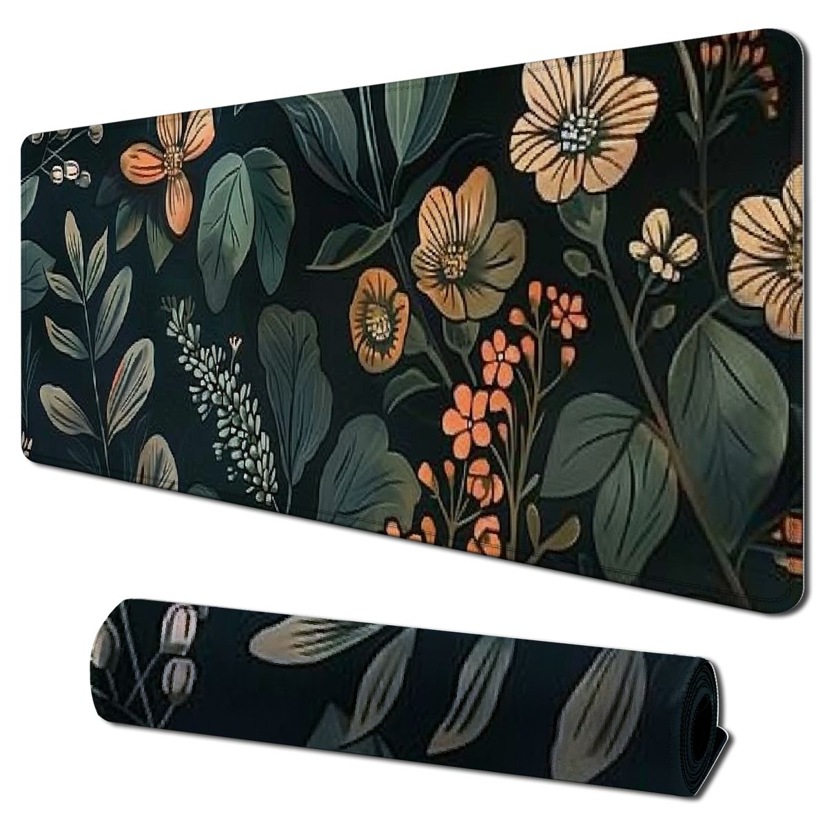 Feiri Dark Flower Desk Mat Floral Plants Mouse Pad, Aesthetic ...