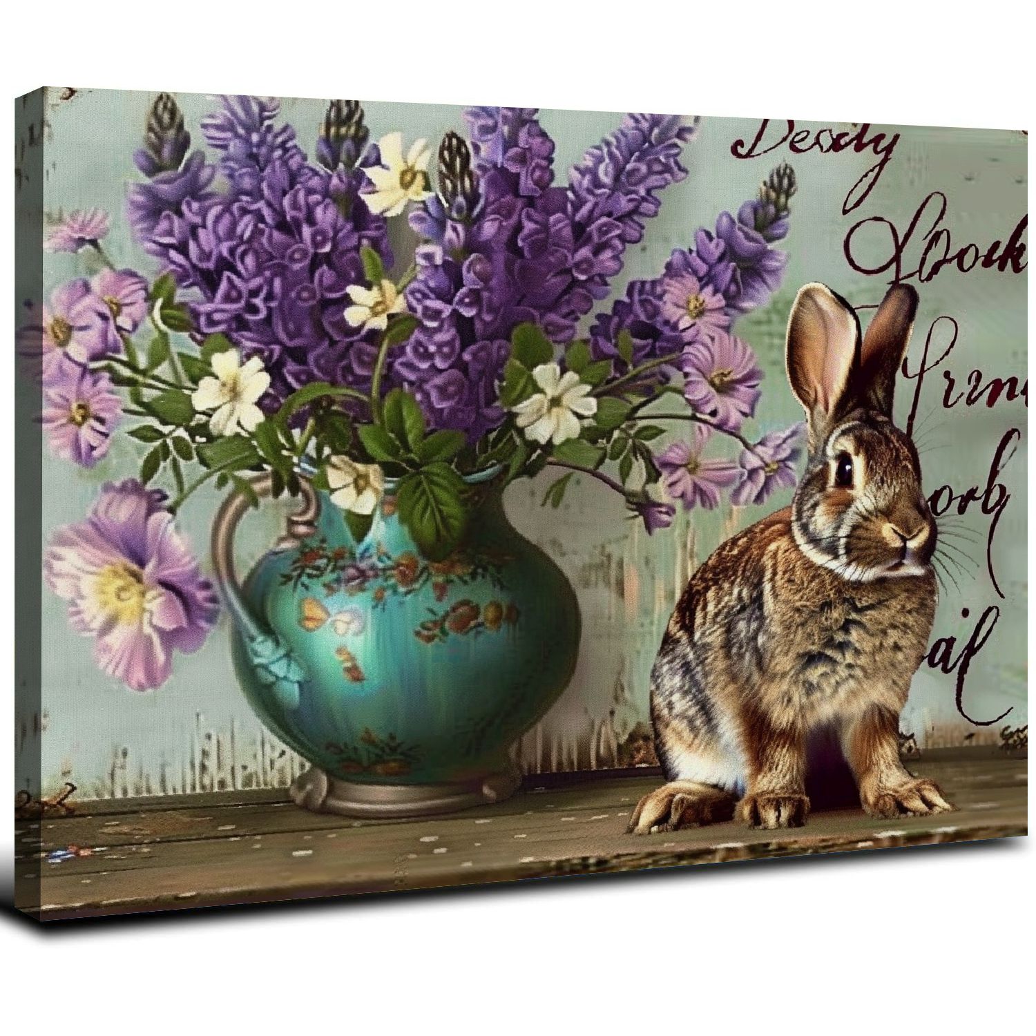 Feiri Decorations for Shelves Beautiful Purple Flower Rabbit Drawing ...
