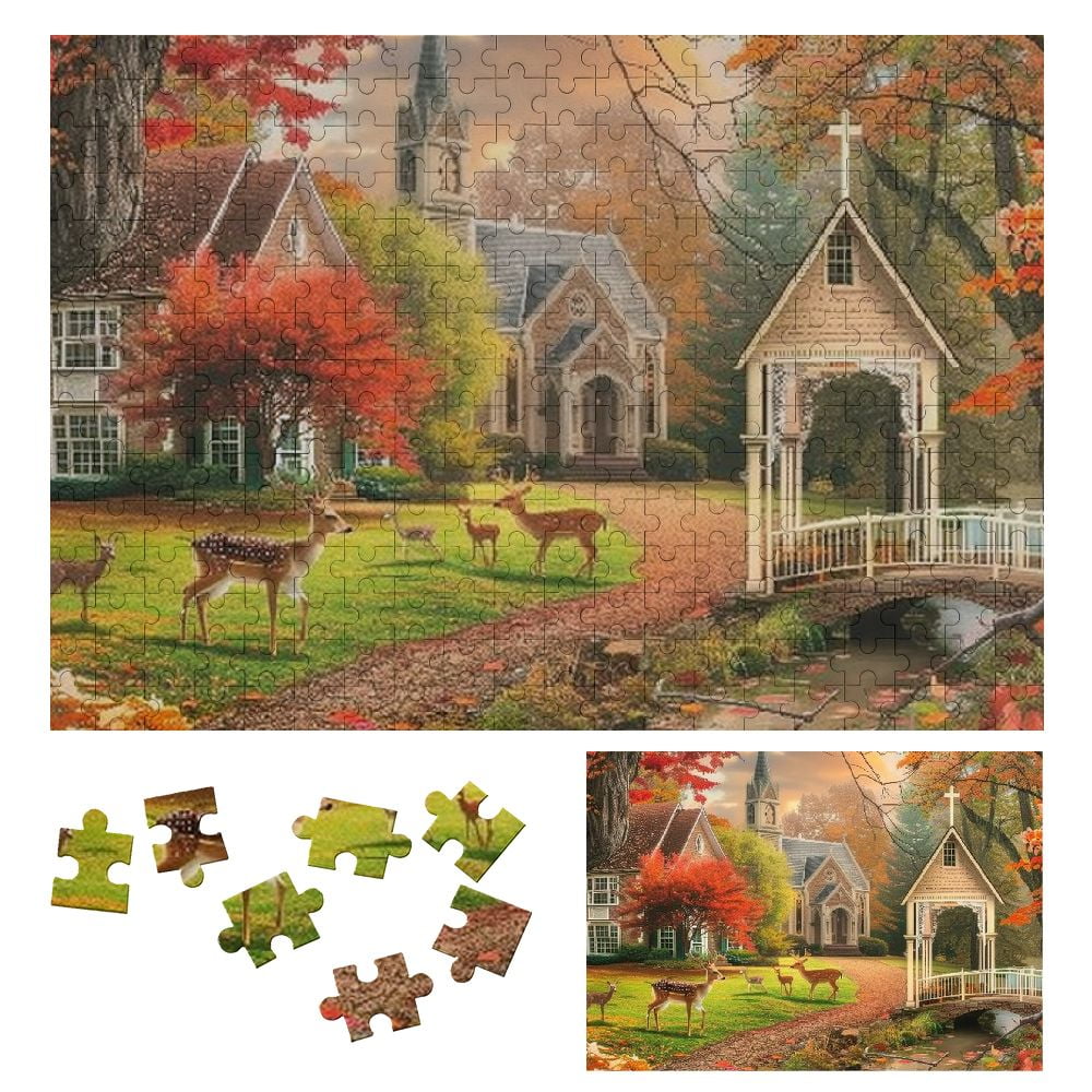 CMMY Deer Church Fall Wooden Jigsaw Puzzle Horizontal Challenging ...