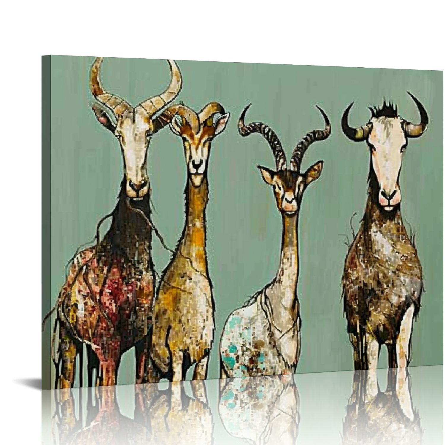 Feiri Donkey, Llama, Goat, Sheep on Teal Canvas Wall Art 16x12in ...