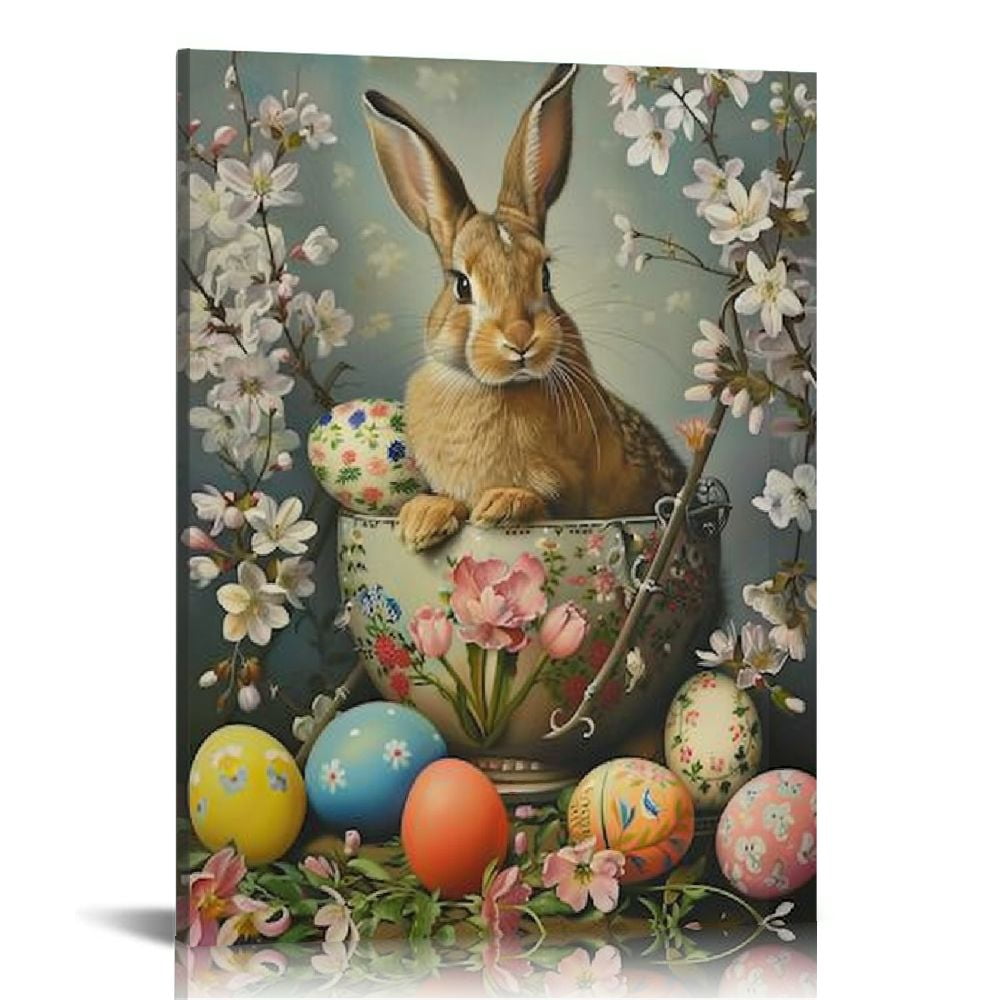 Feiri Easter Bunny Canvas Painting Wall Art Vintage Rabbit Poster Print ...