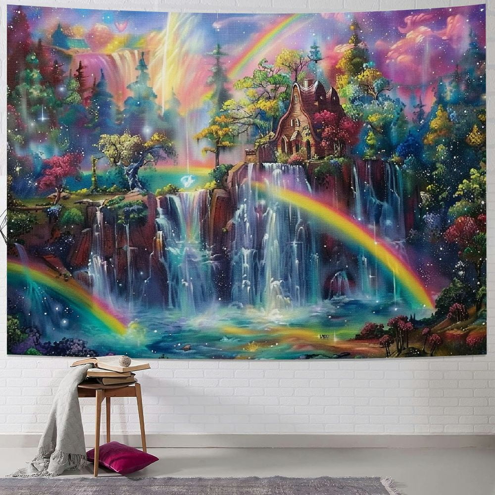 Feiri Fantasy Forest Tapestry, Waterfall Rainbow Misty Jungle Plants ...