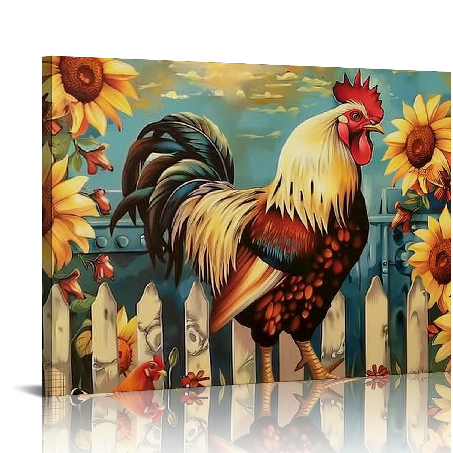 Feiri Farmhouse Chicken Wall Art Rooster Sunflowers Pictures Kitchen ...