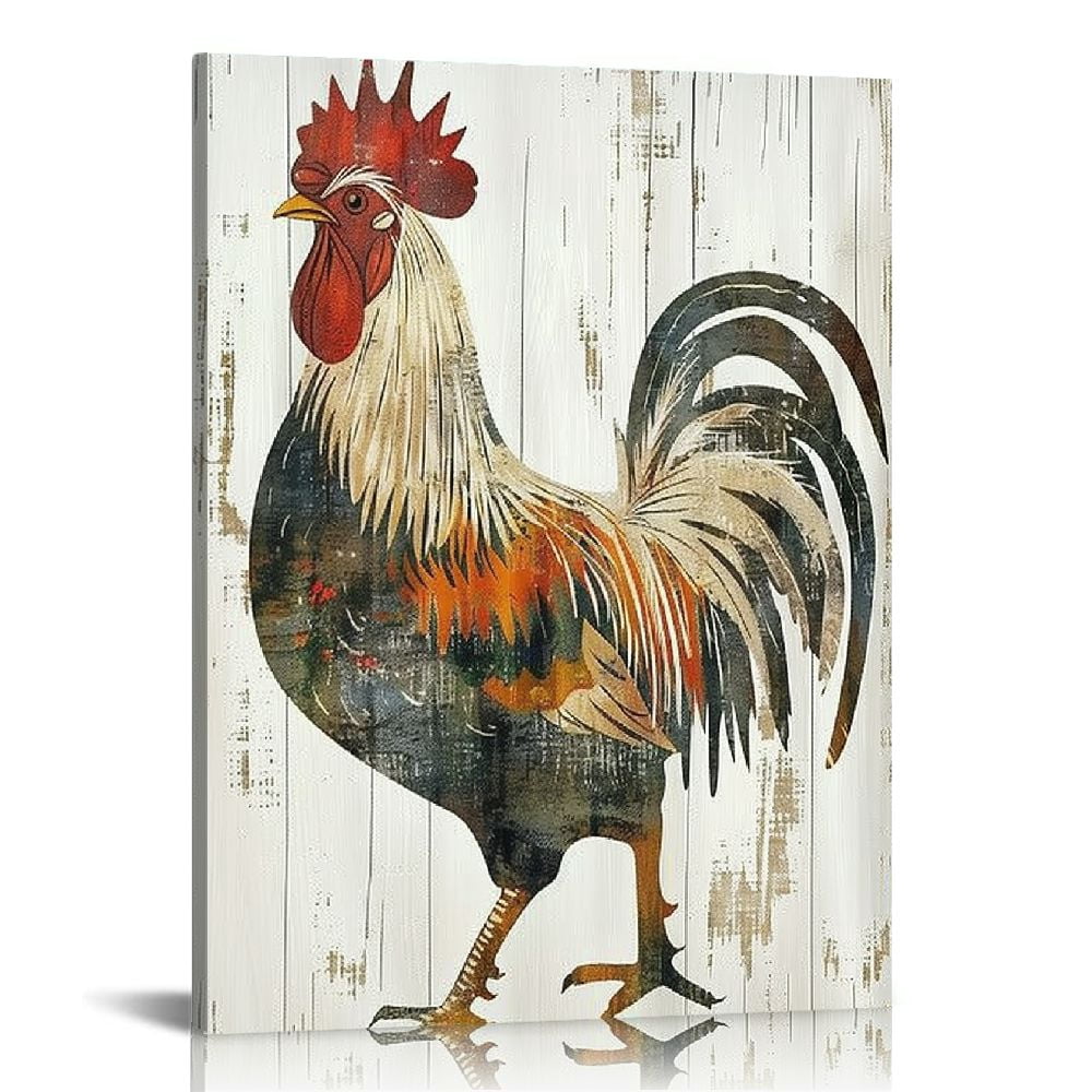 Feiri Farmhouse Wall Art Decor Kitchen: Rooster Framed Wood Picture ...