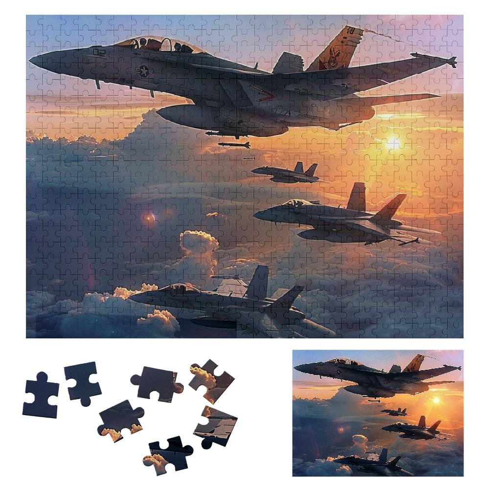 Feiri Fighter Jets Clouds Sunset Wooden Jigsaw Puzzle Challenging ...
