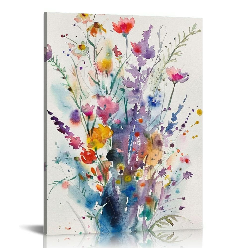 Feiri Floral Botanical Canvas Wall Art,Vintage Blue Yellow Watercolor ...