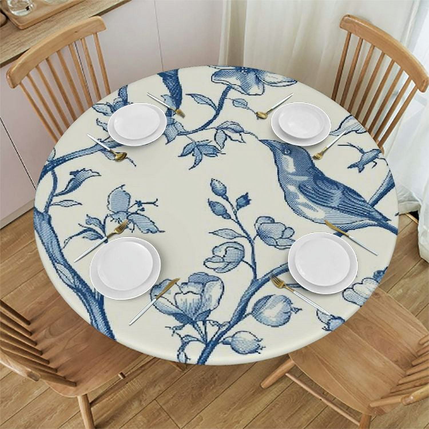 Feiri Floral Pattern Blue Bird Branch Round Tablecloth for Picnic ...