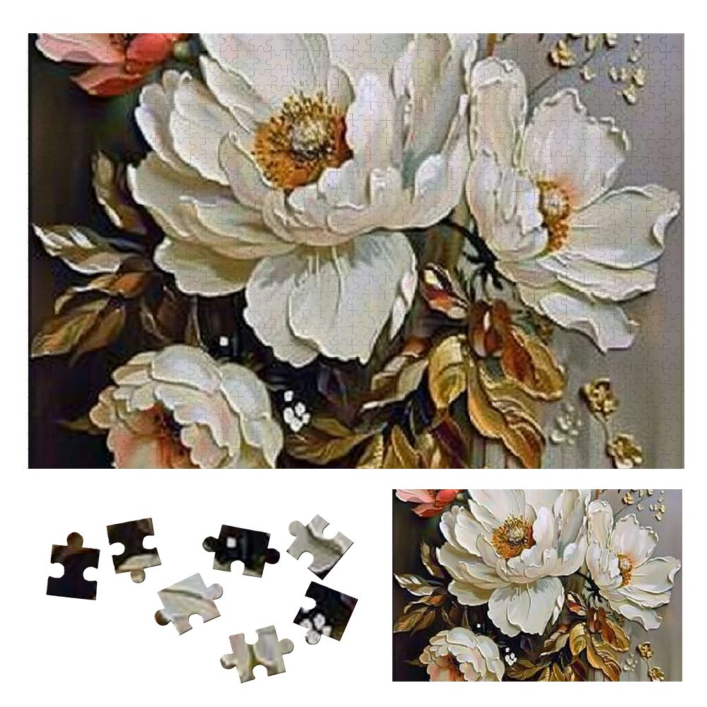 Feiri Flowers Gold Accents Rococo Wooden Puzzle Challenging Difficult ...