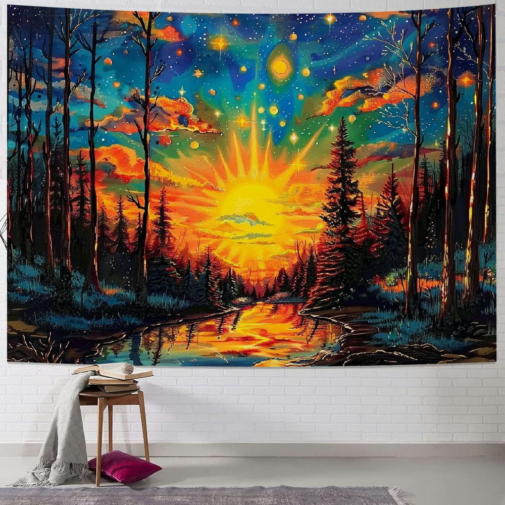Feiri Forest Sun Tapestry Trippy Nature Tree Tapestry Hippie Boho ...
