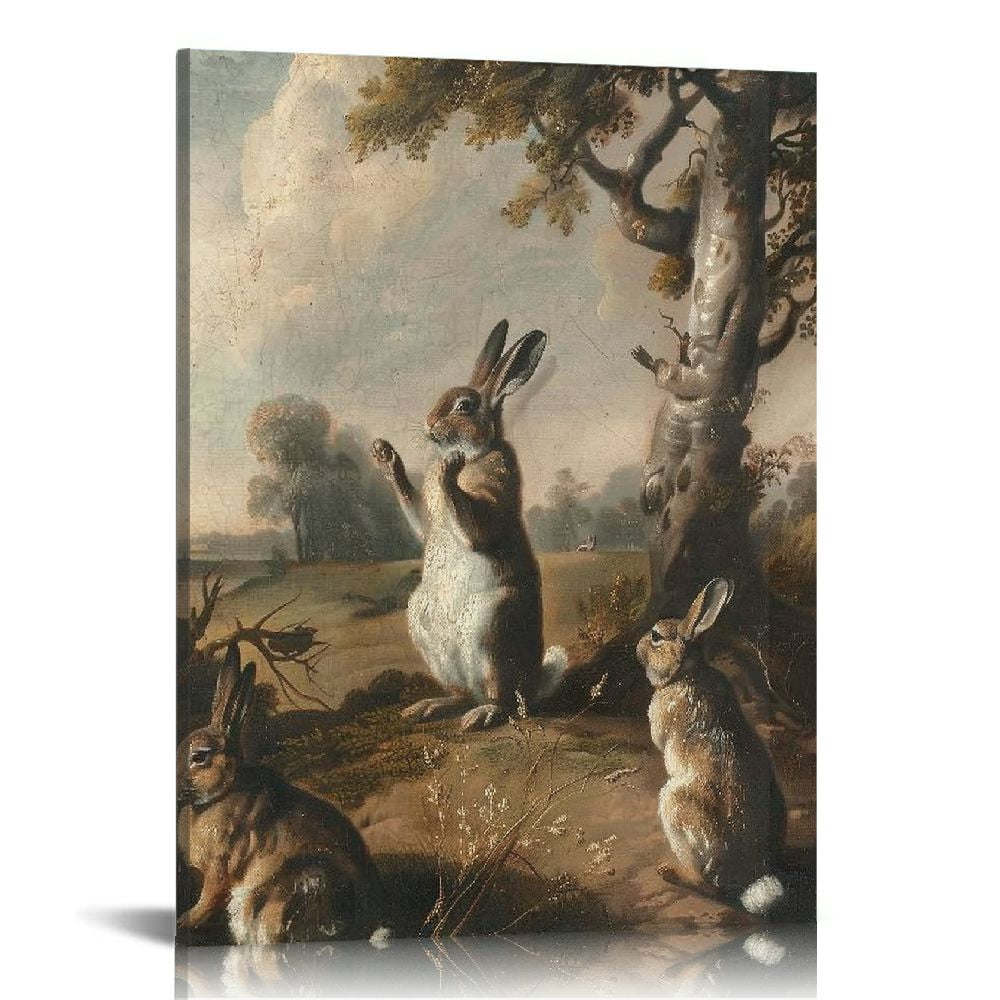 Feiri Framed Canvas Print Wall Art Vintage Rabbit Painting Art Deco ...