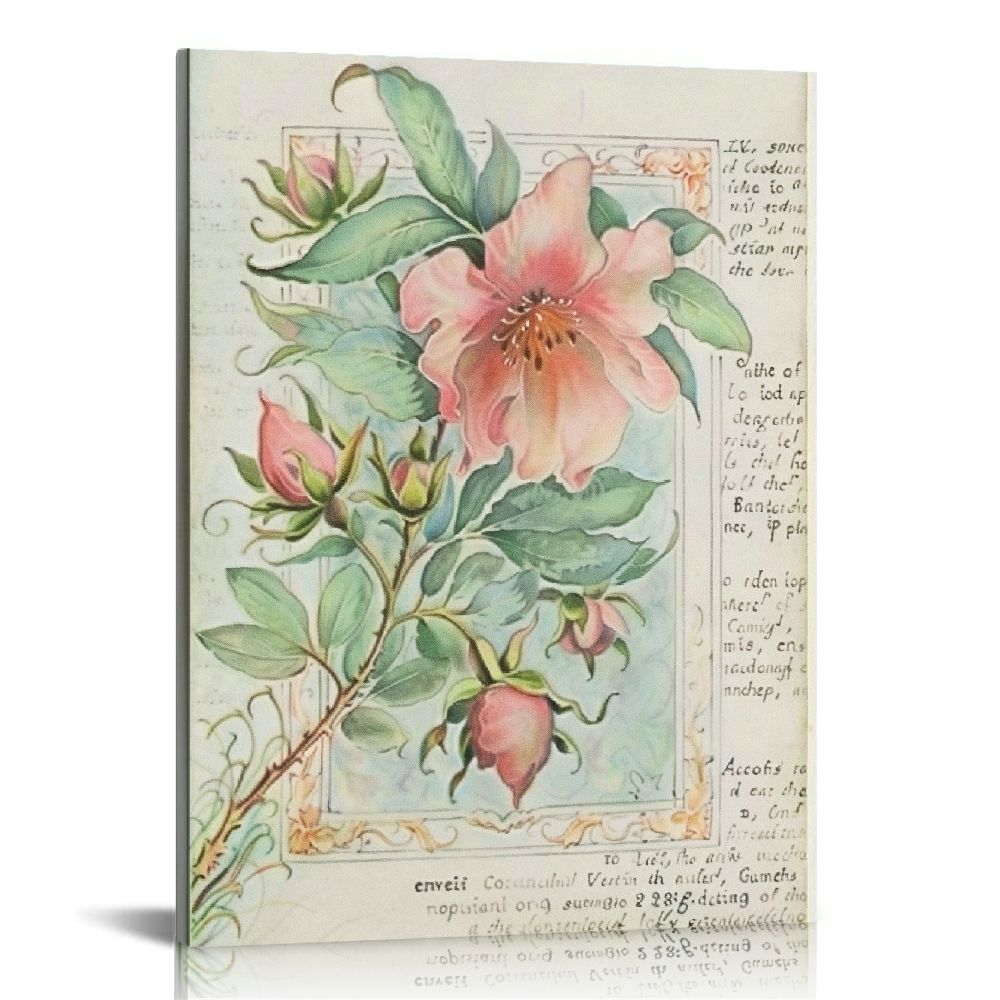 Feiri Framed Flower Picture Print Wall Art - Pink Flower with Beige ...