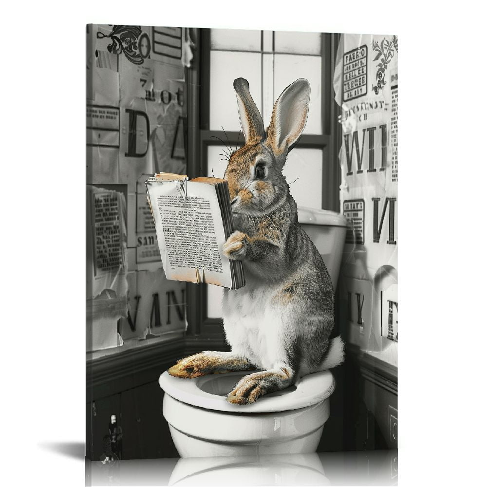 CMMY Funny Rabbit Bathroom Decor Wall Art Cute Rabbit Sitting in Toilet ...