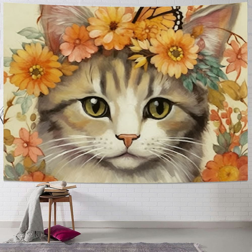 Feiri Happy Fall Hello Pumpkin Cat Autumn Sunflower Flower Kitty Orange ...
