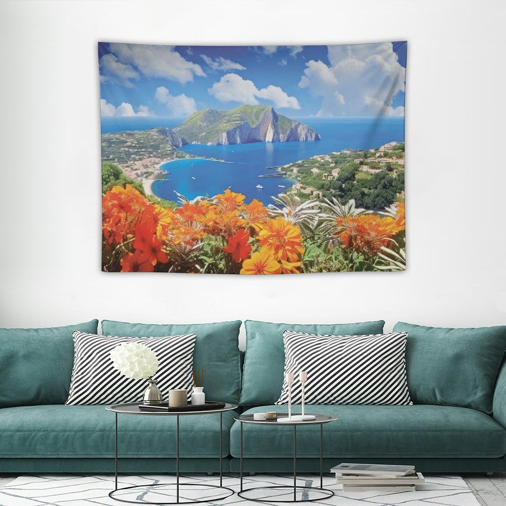Feiri Island Tapestry, Scenic Capri Island, Italy Mountain Houses ...