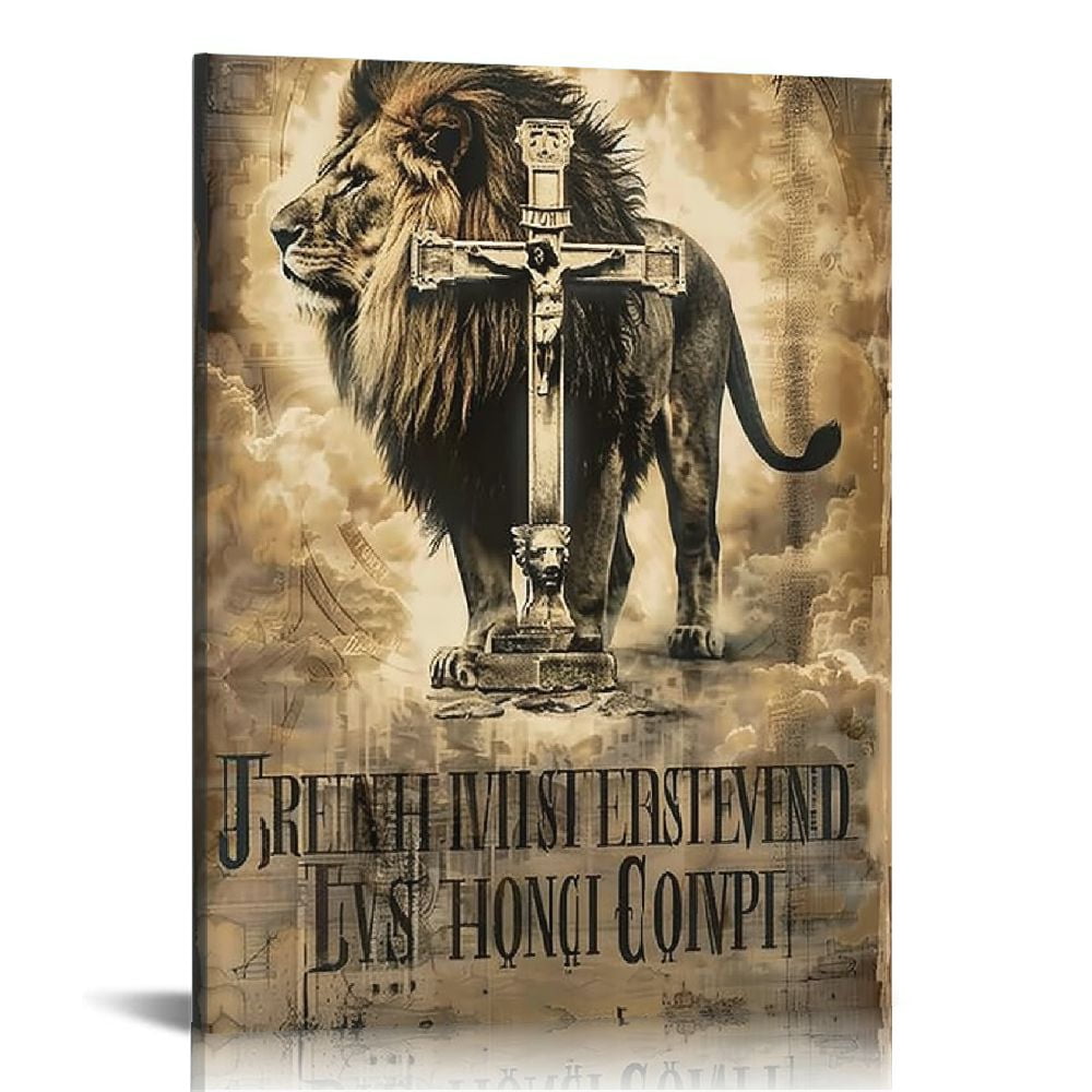 Feiri Lion Christian Wall Art God Knight Cross Scripture Pictures Wall ...