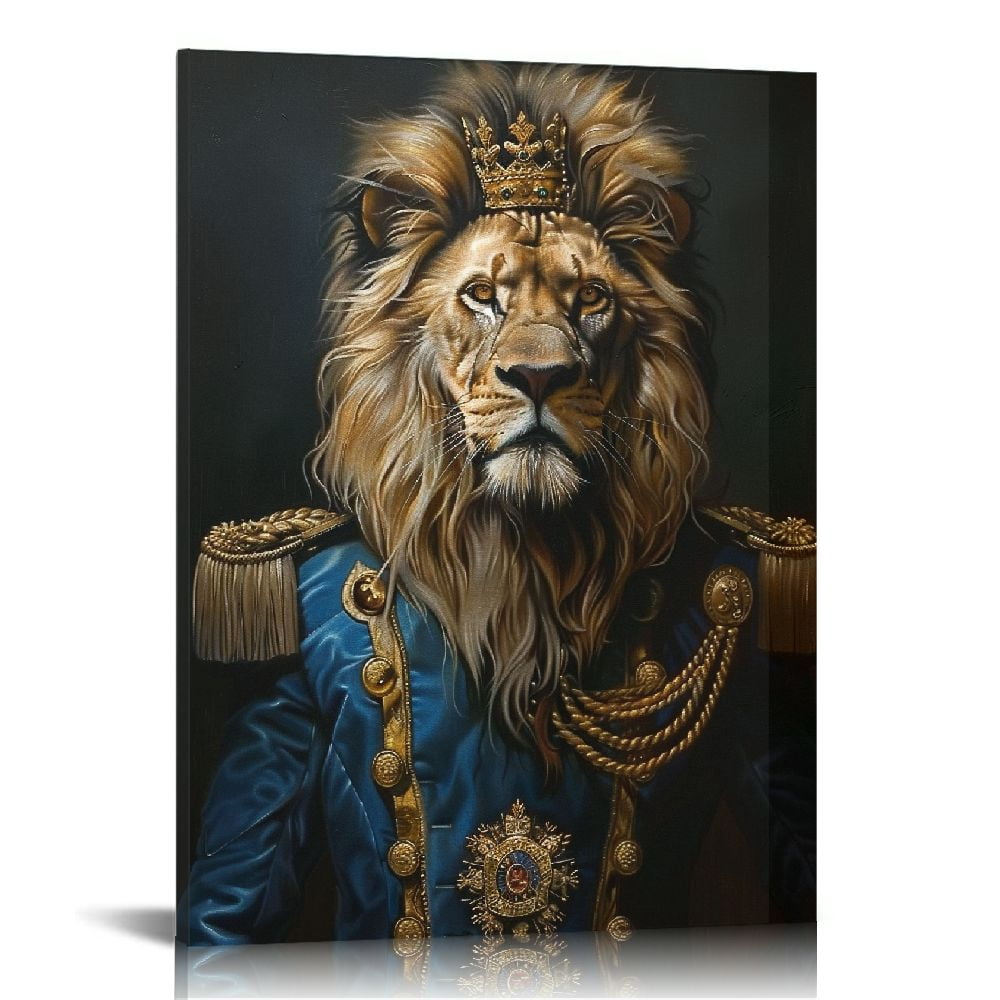 Feiri Lion King With Crown Wall Art, Lion Black Gold Abstract Extra ...