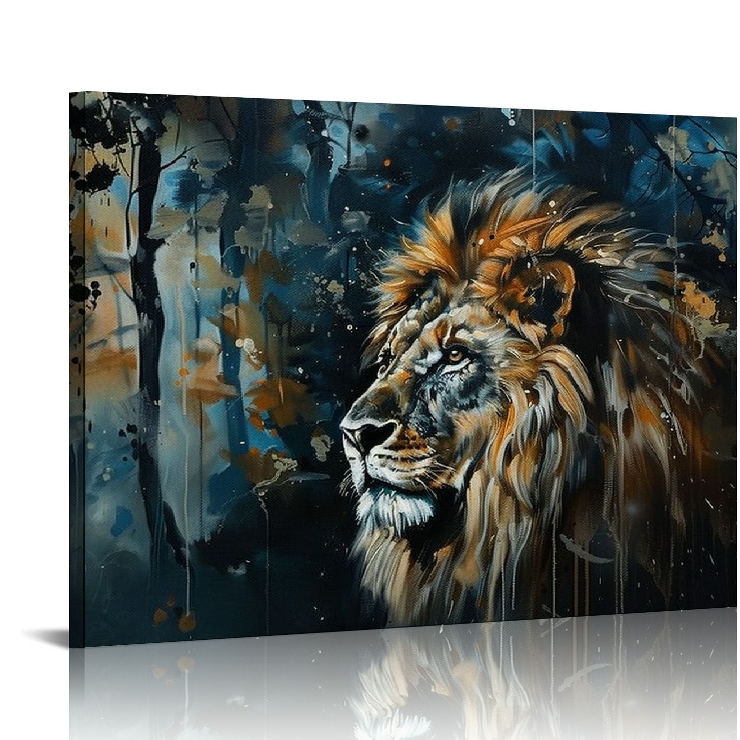 Feiri Lion King With Crown Wall Art, Lion Black Gold Abstract Extra ...