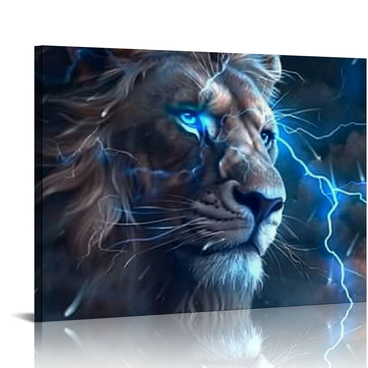 Feiri Lion Wall Art Blue Canvas Wall Art Framed Animal Canvas Prints ...