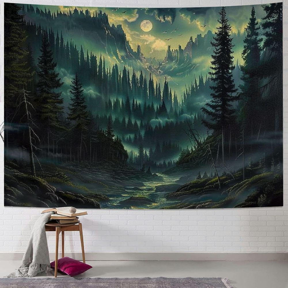 Feiri Misty Forest Tapestry Nature Mountain Forest Star Sky Tapestries ...
