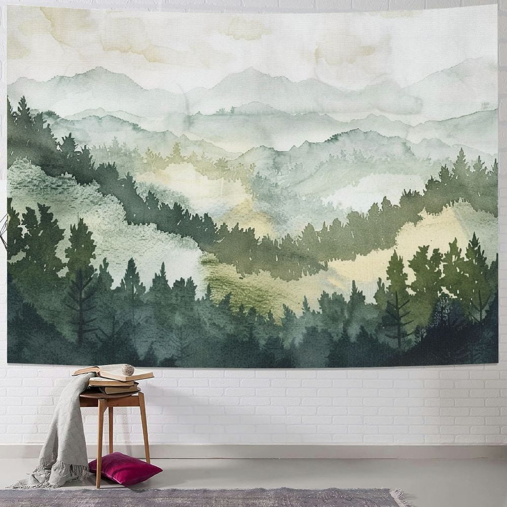 Feiri Misty Mountain Tapestry Wall Hanging Foggy Forest Tree Nature ...