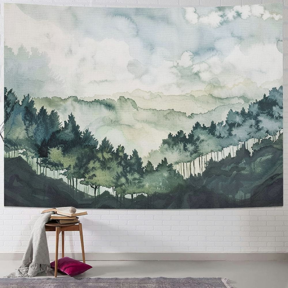 Feiri Misty Mountain Tapestry Wall Hanging Foggy Forest Tree Nature ...