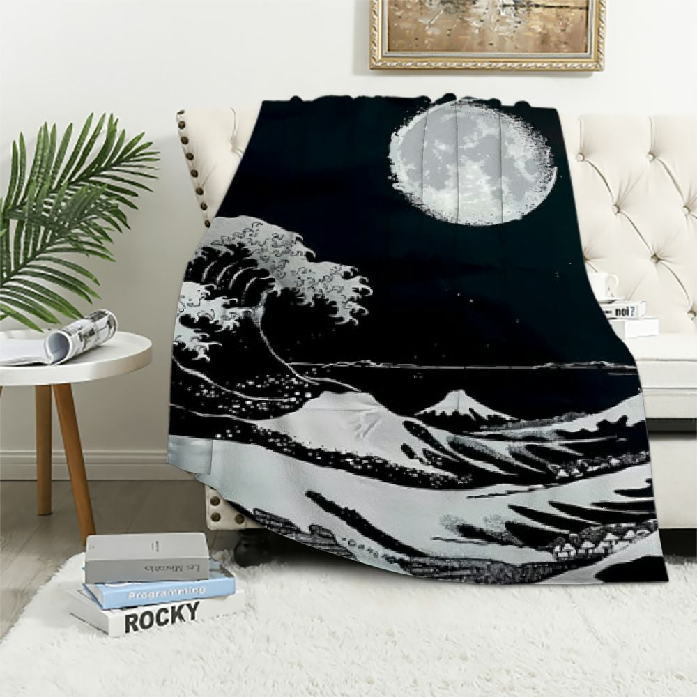 Feiri Moon Blanket,Ocean Waves Throw Blanket Mountain Fuji Blanket ...