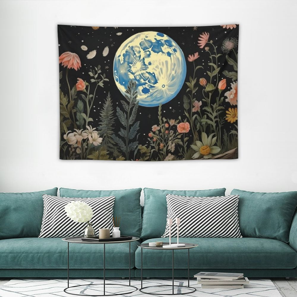 Feiri Moonlit Garden Tapestry Moon Tapestry Flower Tapestry Colorful ...