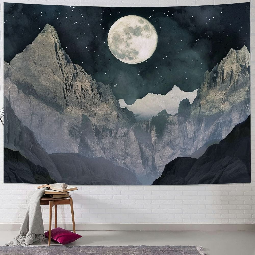 Feiri Mountain Tapestry Moon and Stars Tapestries Starry Night Sky ...