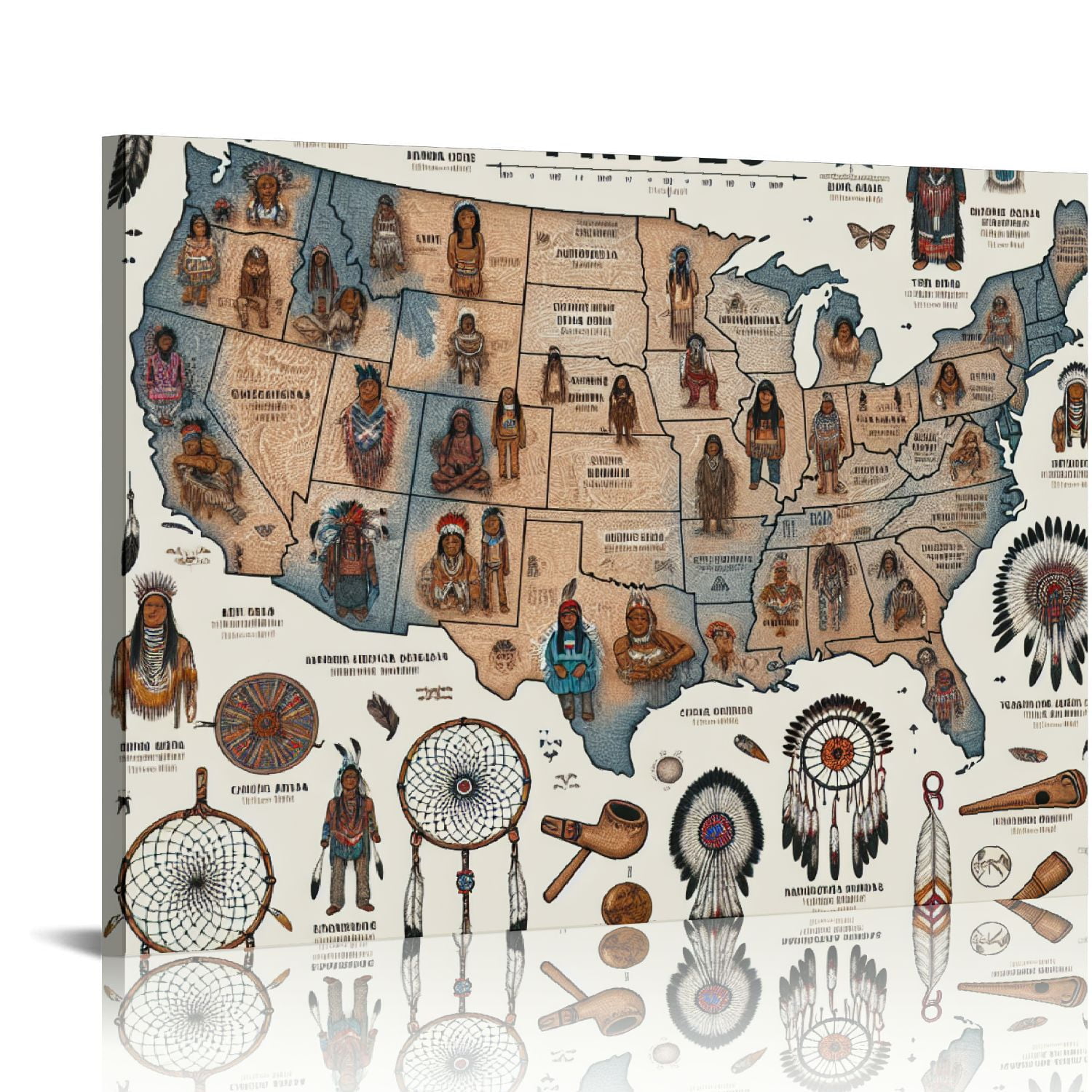 Feiri Native American Art Deco Indian Tribes Map Poster Wall Art Canvas ...