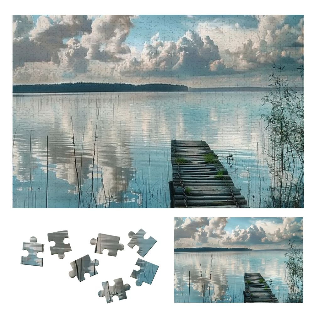 Feiri Nature Blue Forest Calm Lake Pier Dock Landscape Wooden Jigsaw ...