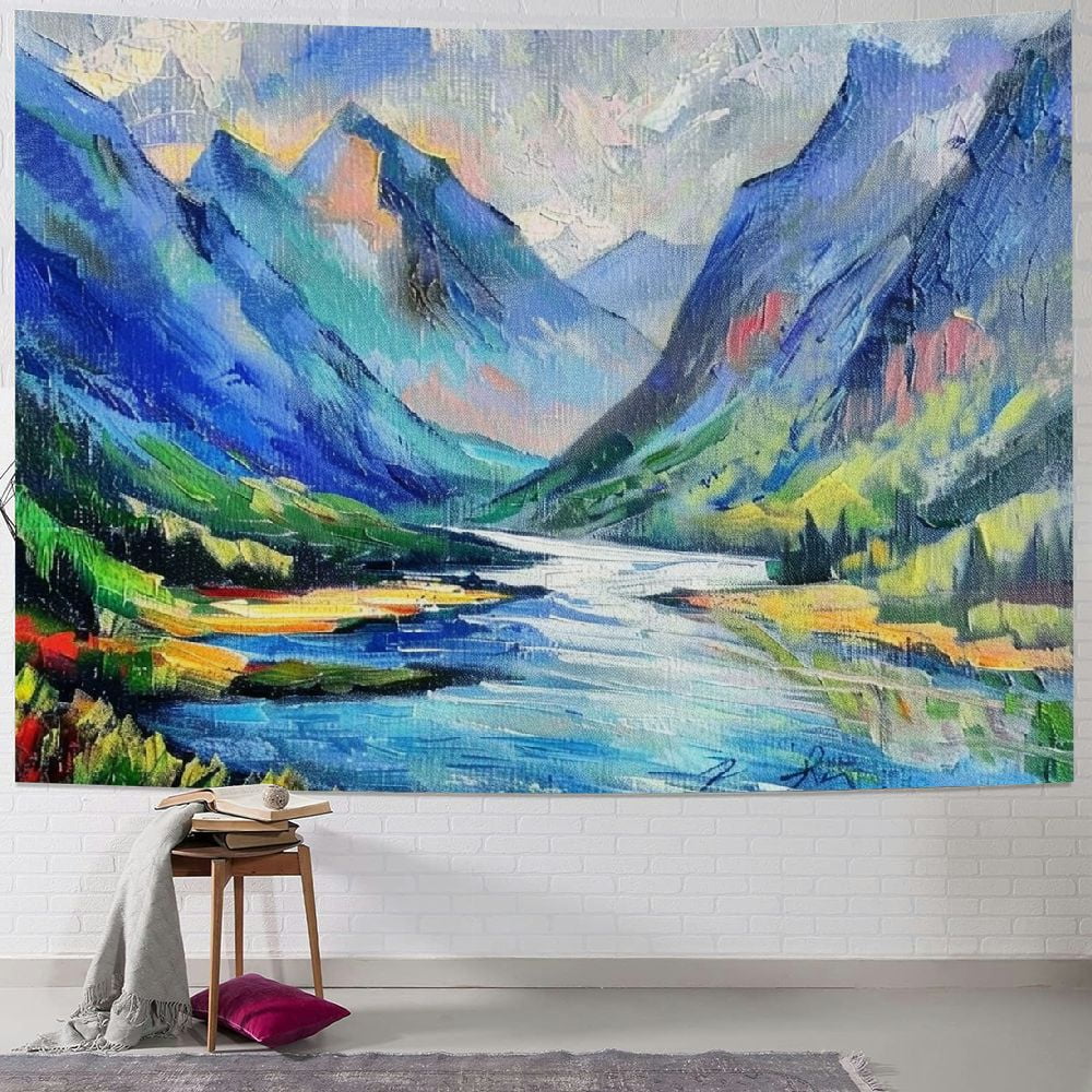 CMMY Nature Mountains Wall Tapestry for Bedroom Aesthetic, Blue Forest ...