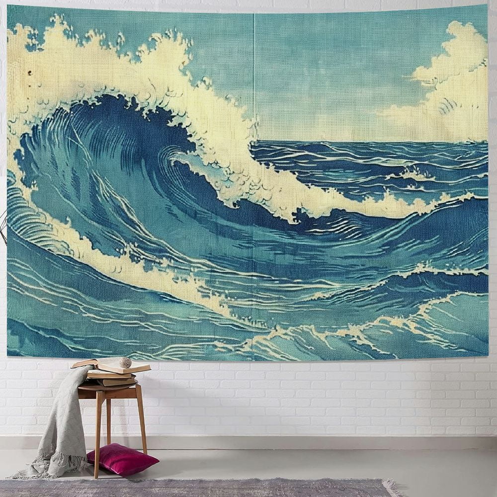Feiri Ocean Tapestry Wall Hanging, Blue Japanese Sea Wave Surf Summer ...