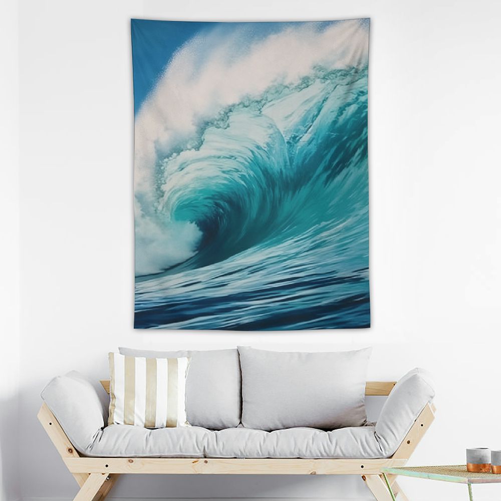 Feiri Ocean Wave Wall Tapestry, Blue Surfing Breaking Barrel Wave ...