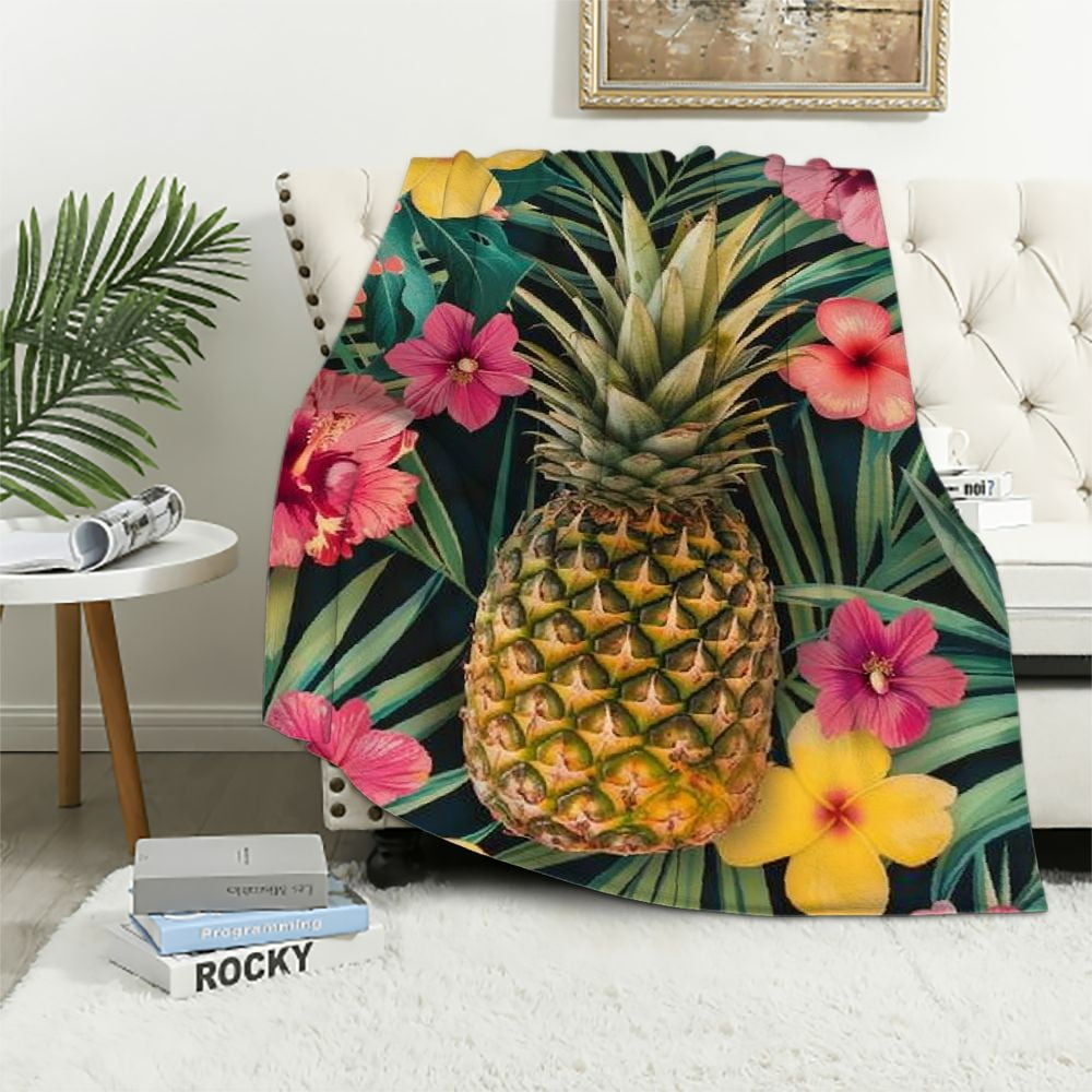 Feiri Palm Leaves Hibiscus Flowers Hawaii Throw Blanket Ultra Soft Warm ...