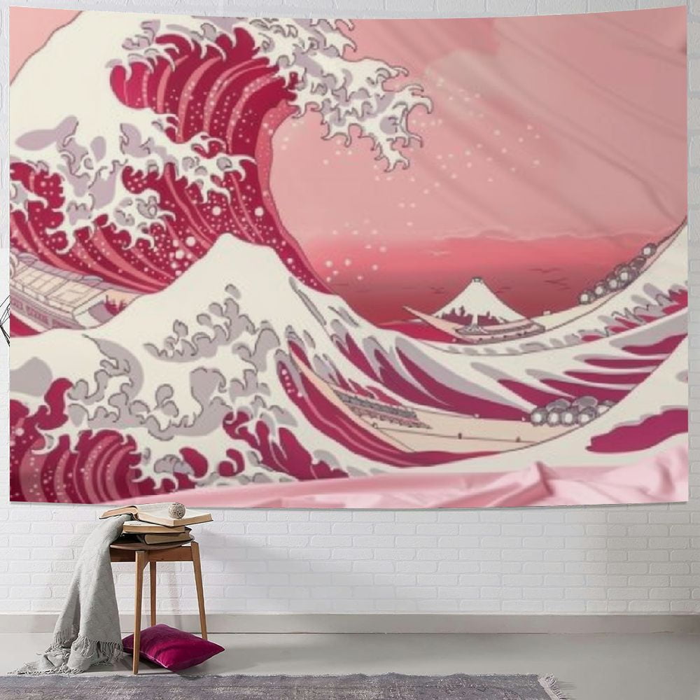 Feiri Pink Wave Tapestry for Bedroom Small Aesthetic tapestry Great ...