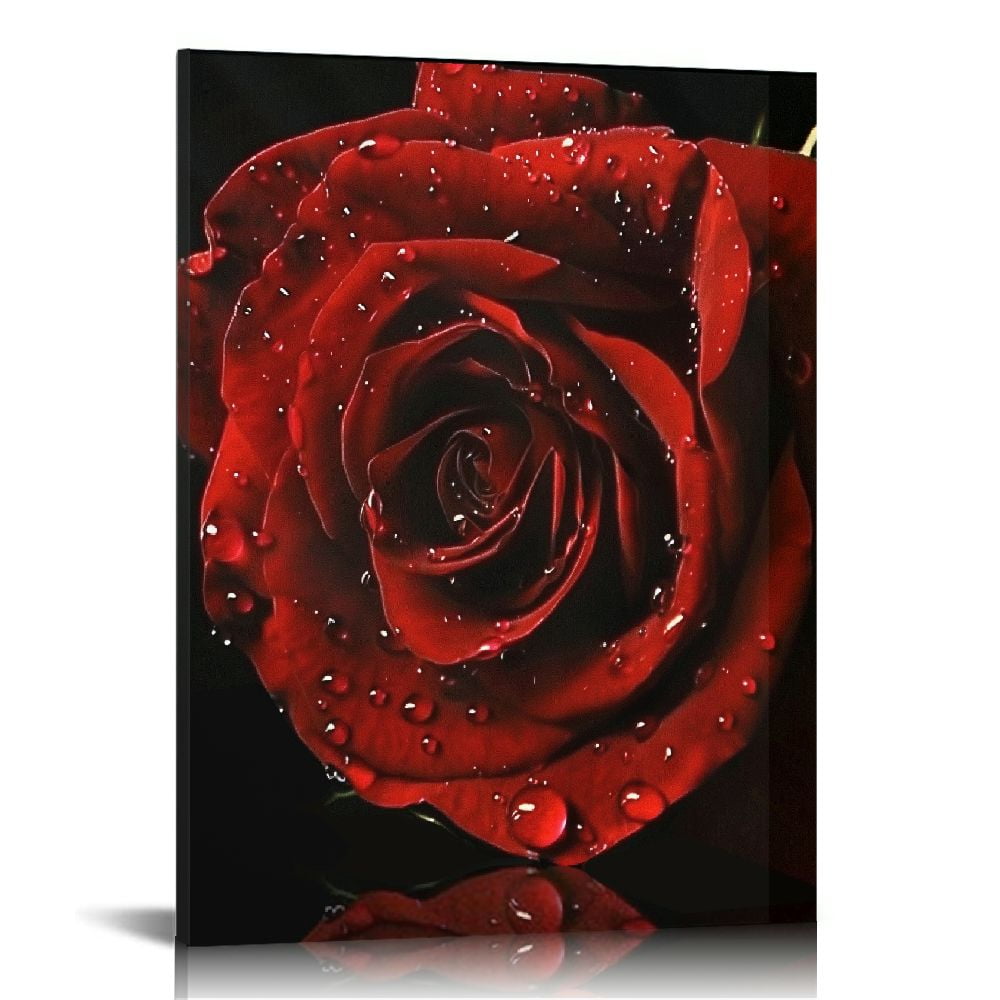 Feiri Red Rose Canvas Wall Art Flower Blossoming on Black Background ...