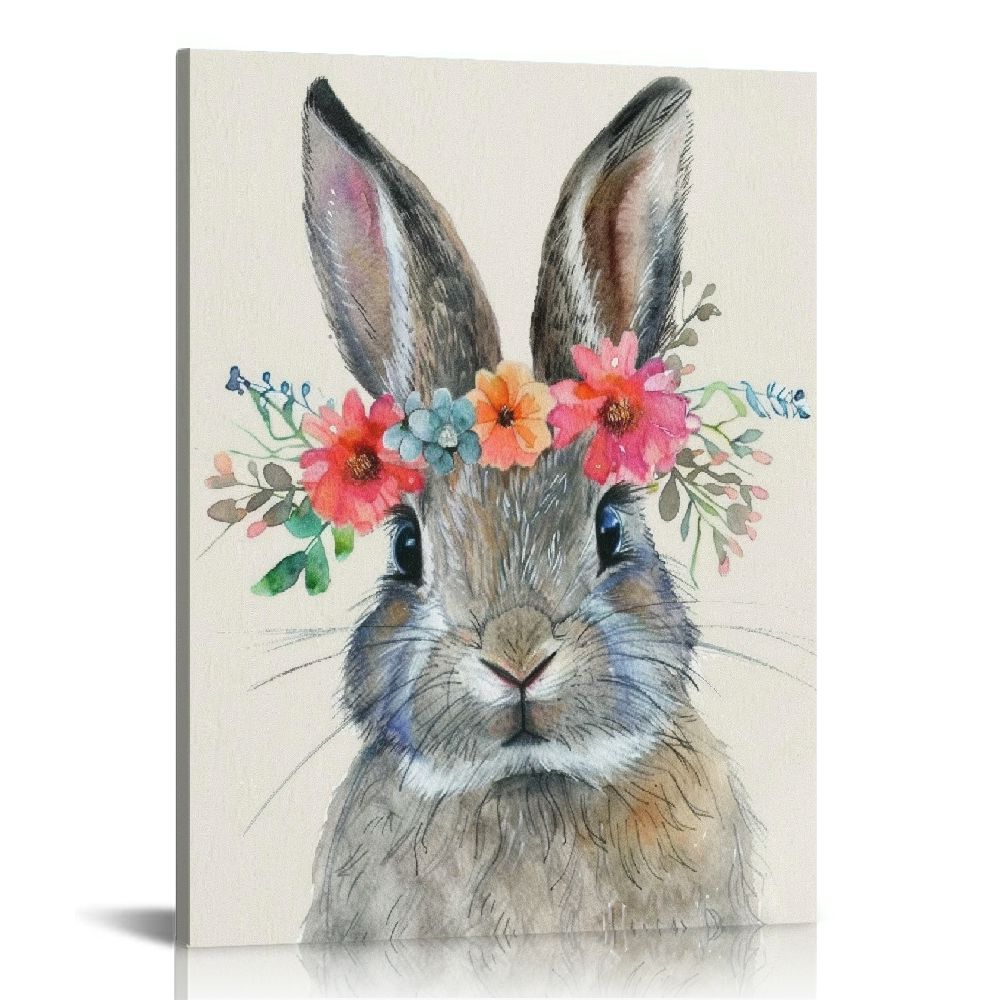 Feiri Retro Bunny Rabbit Canvas Wall Art Country Animal Painting Cute ...