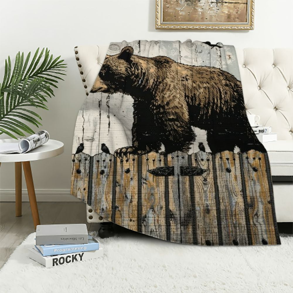 Feiri Rustic Farmhouse Throw Blanket,Bear Pine Trees Country Bed ...