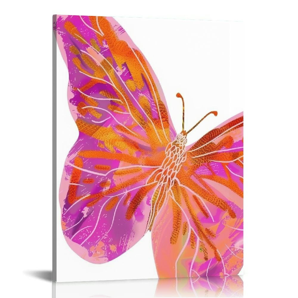 Feiri Split Trendy Preppy Butterfly Canvas Wall Art - Pink Orange ...