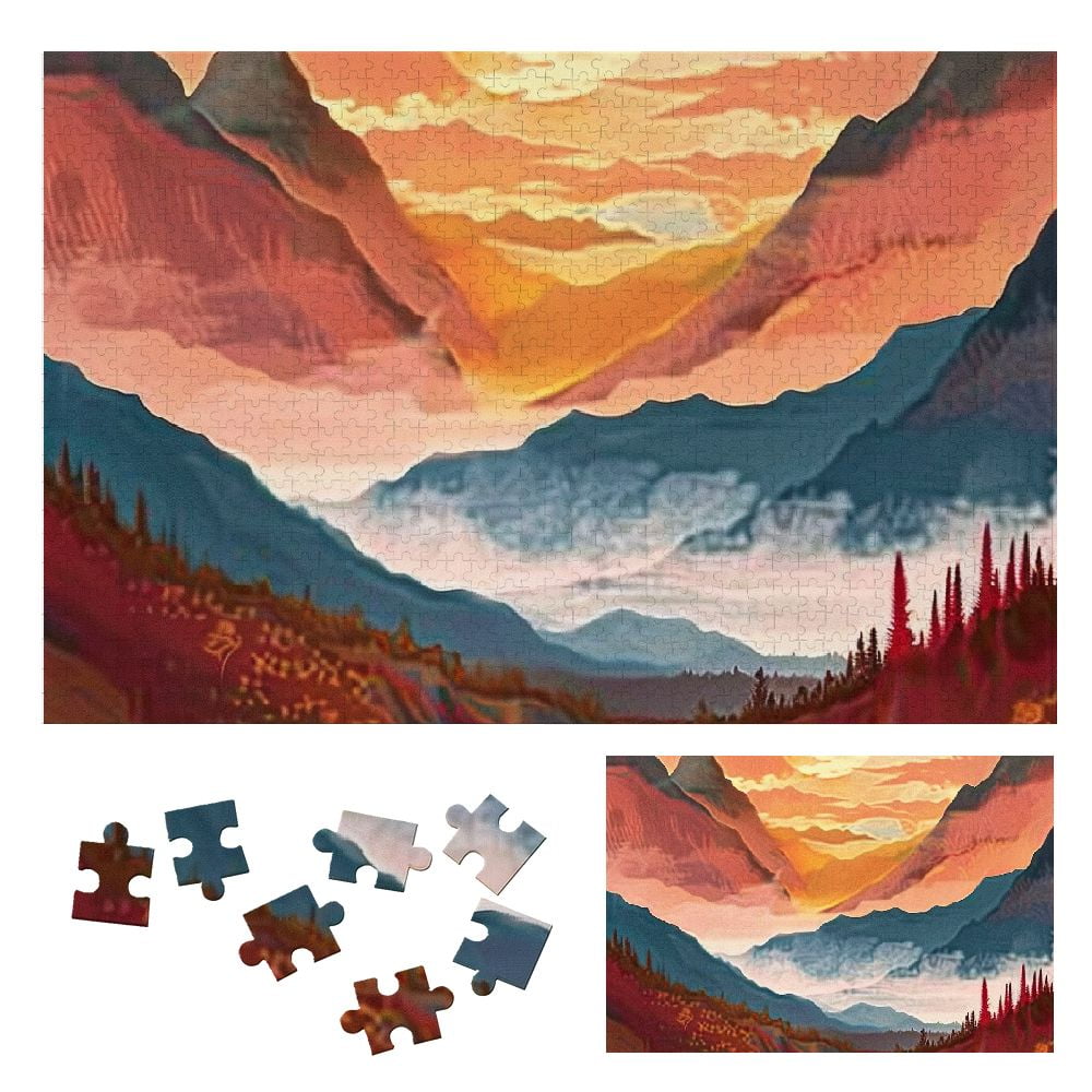 Feiri Sunset Mountain Range River Wooden Jigsaw Puzzle Horizontal Style ...
