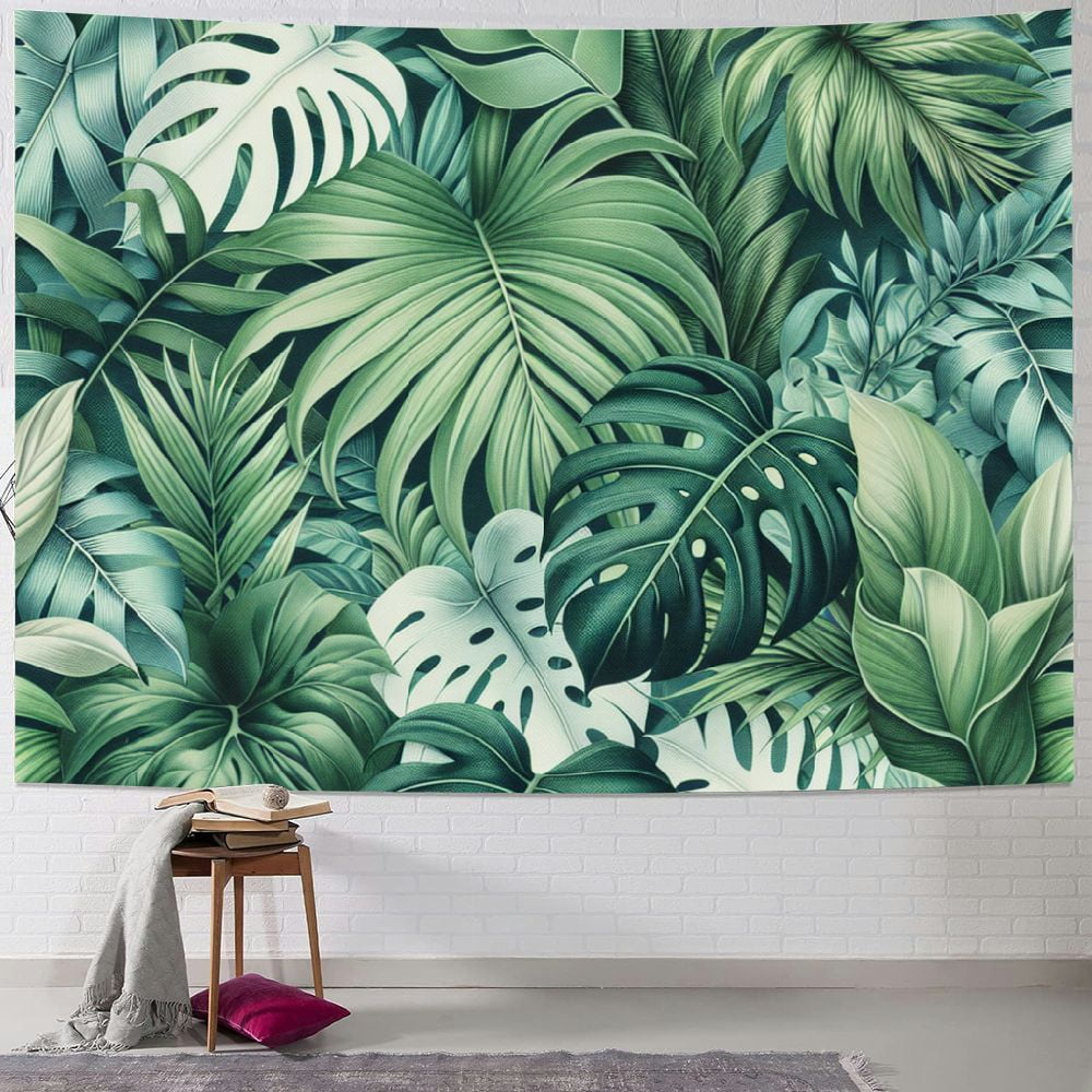 Feiri Tapestries Palm Leaf Green Tropical Leaves Decorative Hanging ...