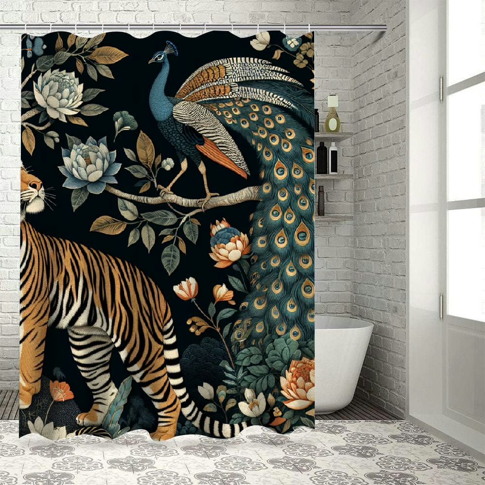 Feiri Tiger and Peacock Modern Decorative Square Shower Curtain ...