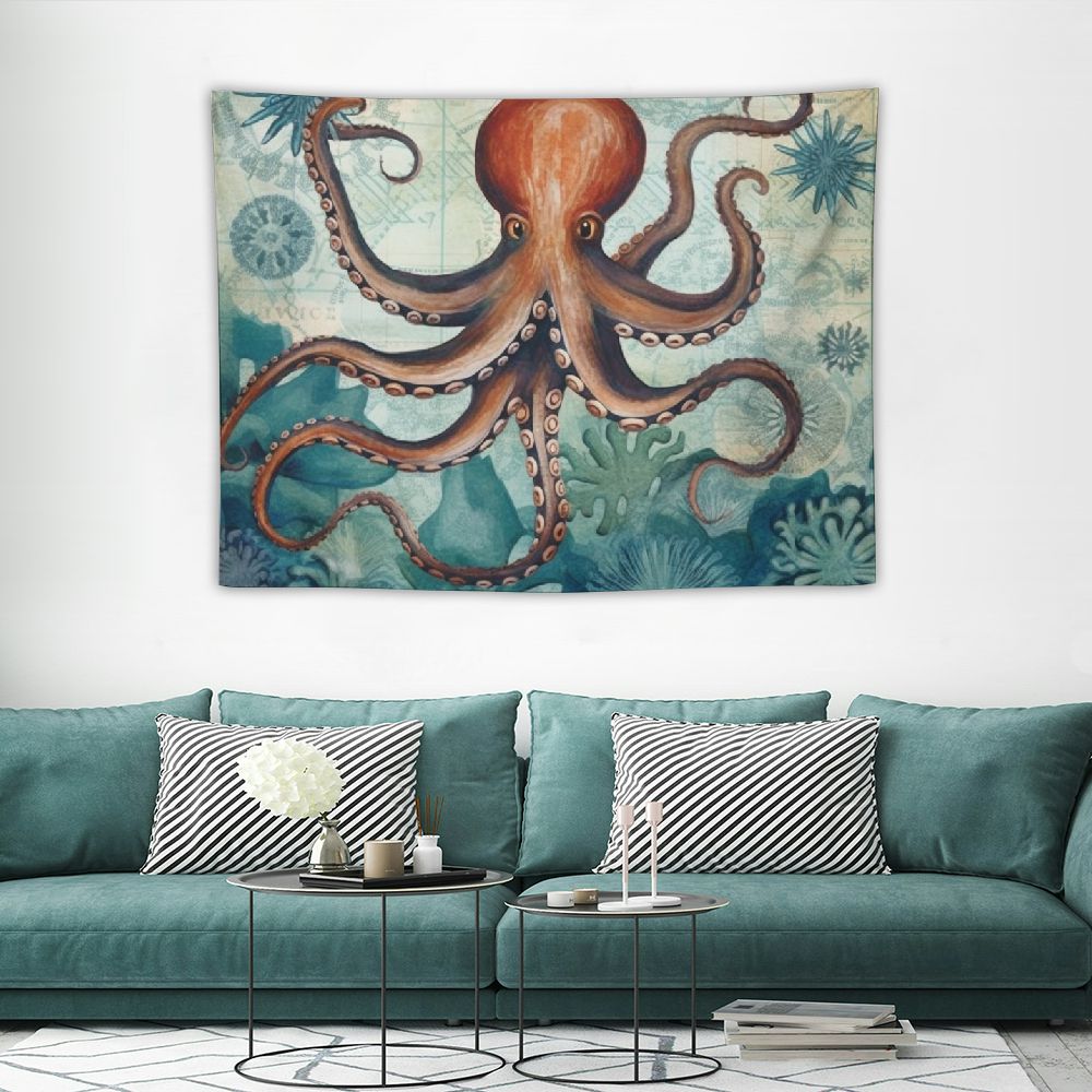 Feiri Trippy Octopus Small Size Tapestry, 3D Sea Animal Octopus ...