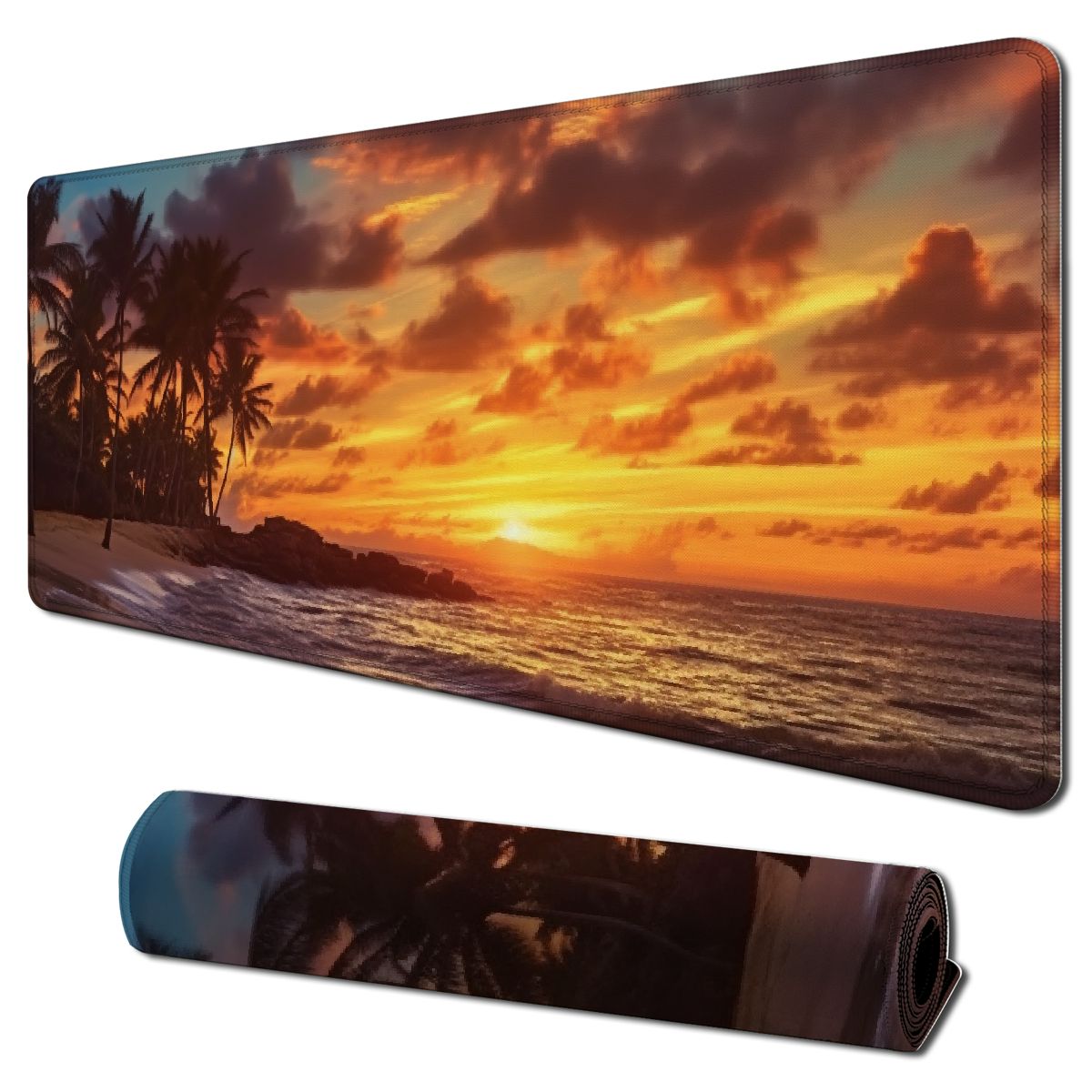 Feiri Tropical Beach Sunset Desk Mat, Sea Palm Leaf Ocean Mouse Pad Set ...