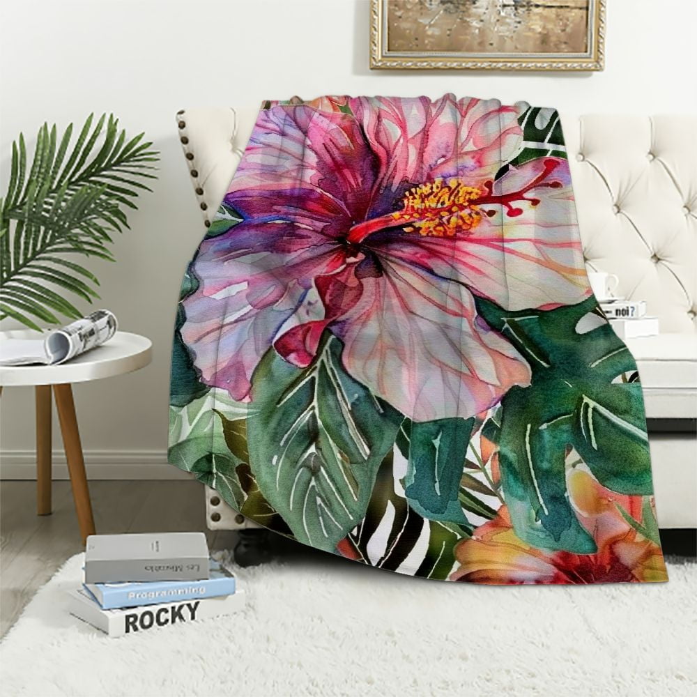 Feiri Tropical Flower Throw Blanket,Watercolor Summer Hawaii Palm Tree ...