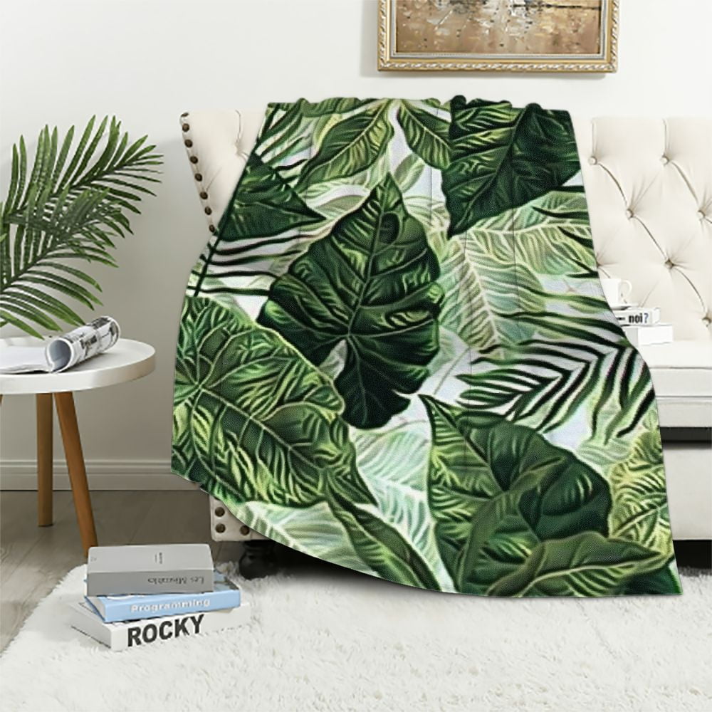 Feiri Tropical Plants, Green Palm Leaves Rainforest Style Fine Printed ...