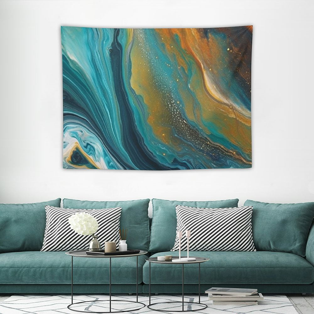 Feiri Turquoise Marble Tapestry Abstract Art Teal Gold Liquid Flowing ...