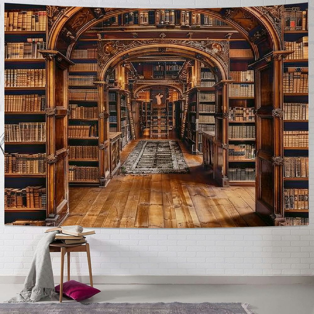 Feiri Vintage Bookshelf Tapestry Wall Hanging, Hippie Library Aesthetic ...